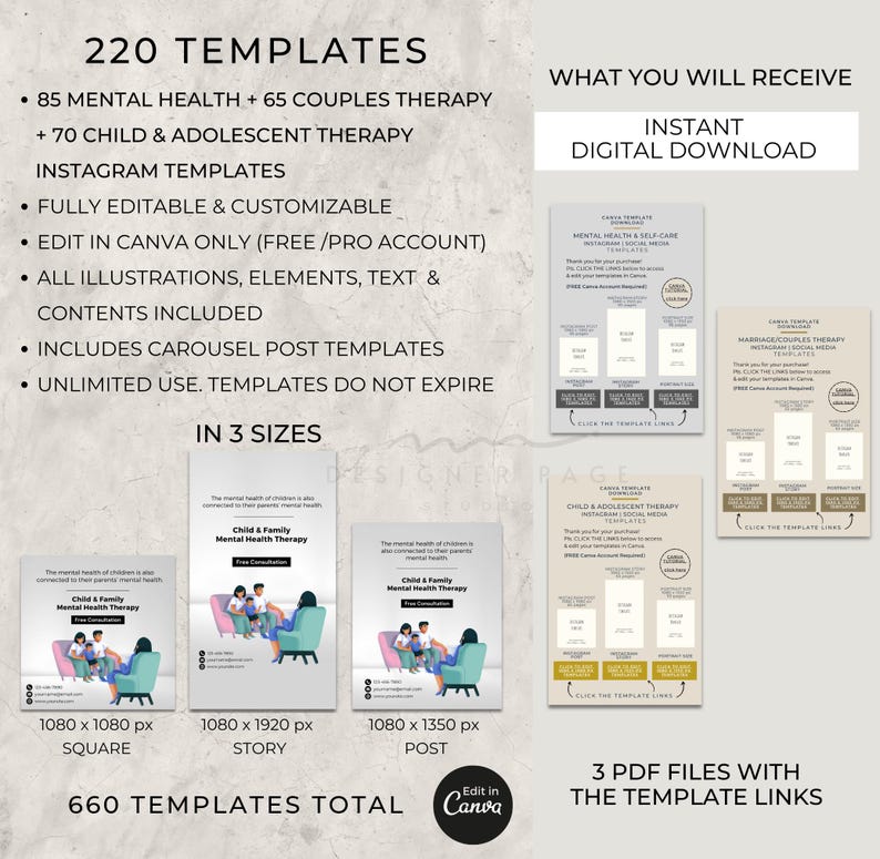 Couples Therapy Instagram Templates Editable Canva, Marriage Counseling ...