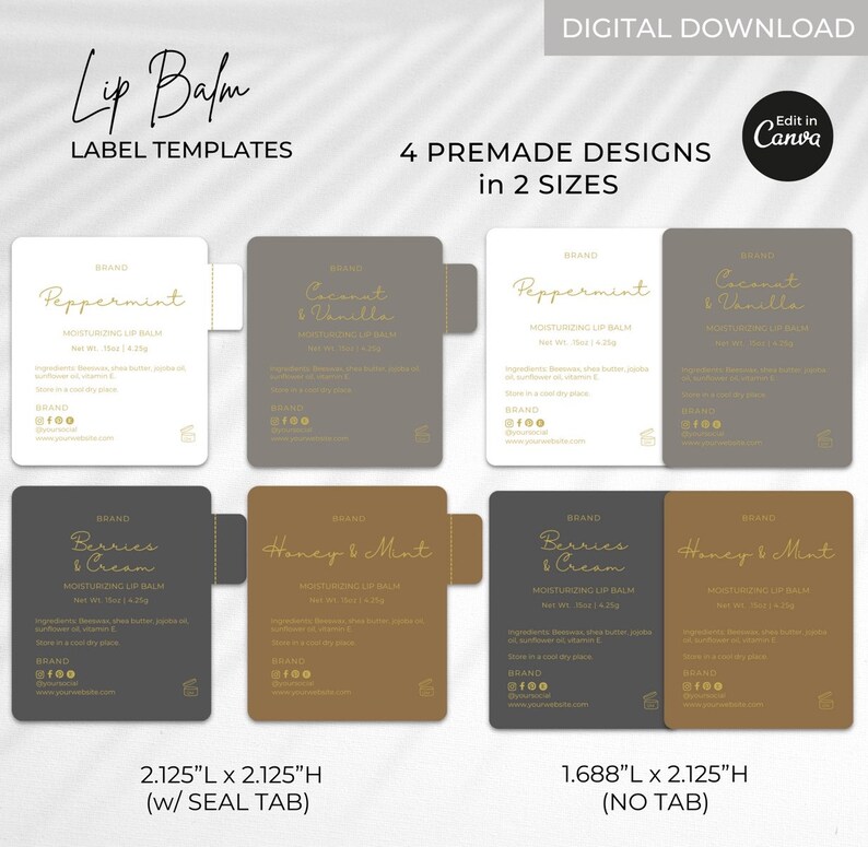 Lip Balm Label Template Canva, Printable Lipbalm Labels Stickers ...