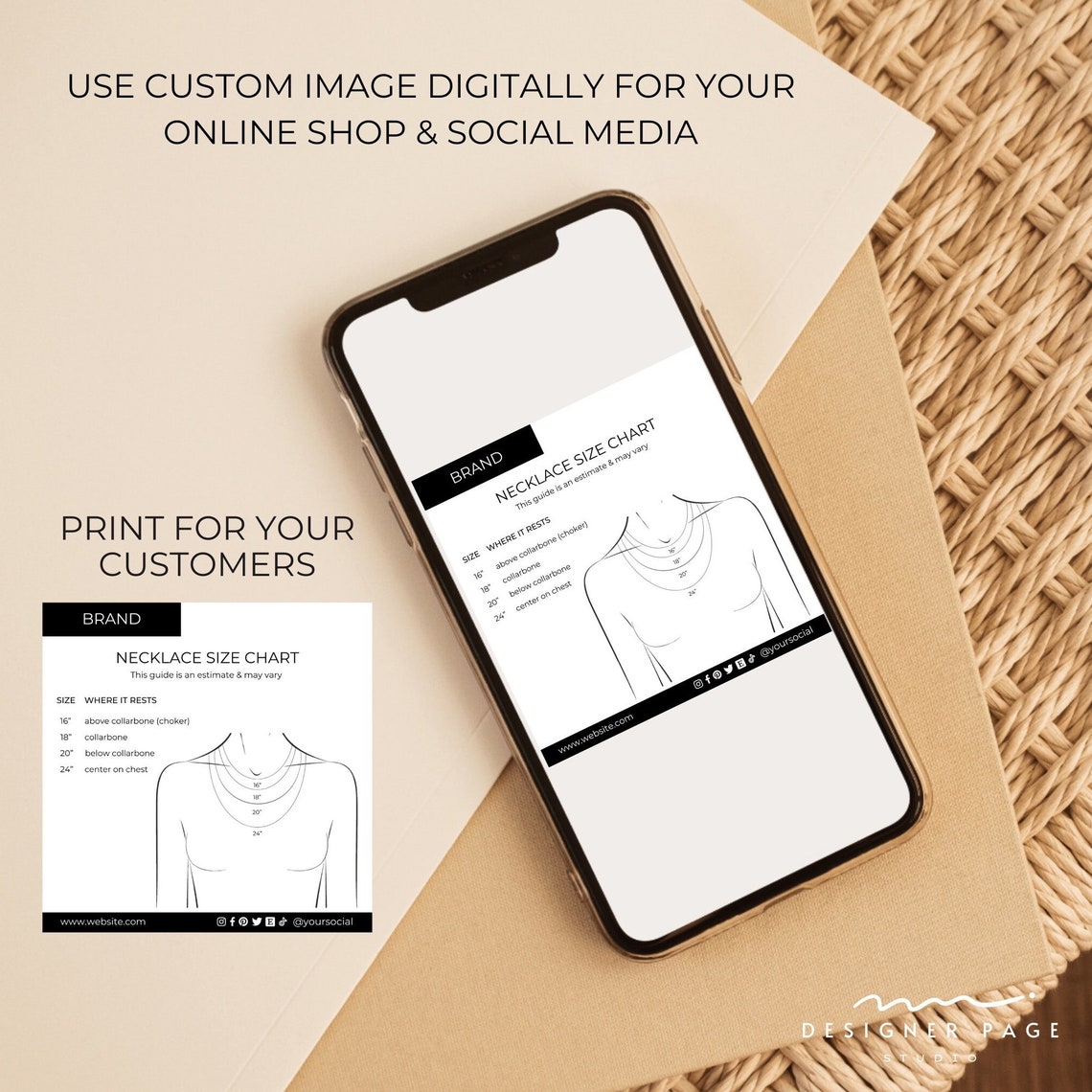 Editable Necklace Size Chart Template, Printable Necklace Length Size ...