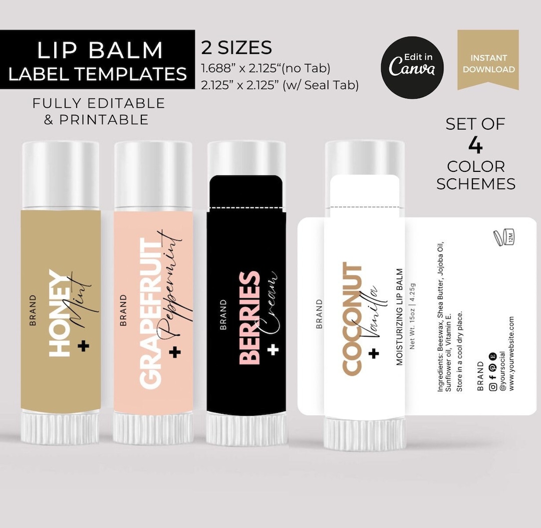 Editable Lip Balm Labels Template Canva, Printable Lipbalm Tube Label ...