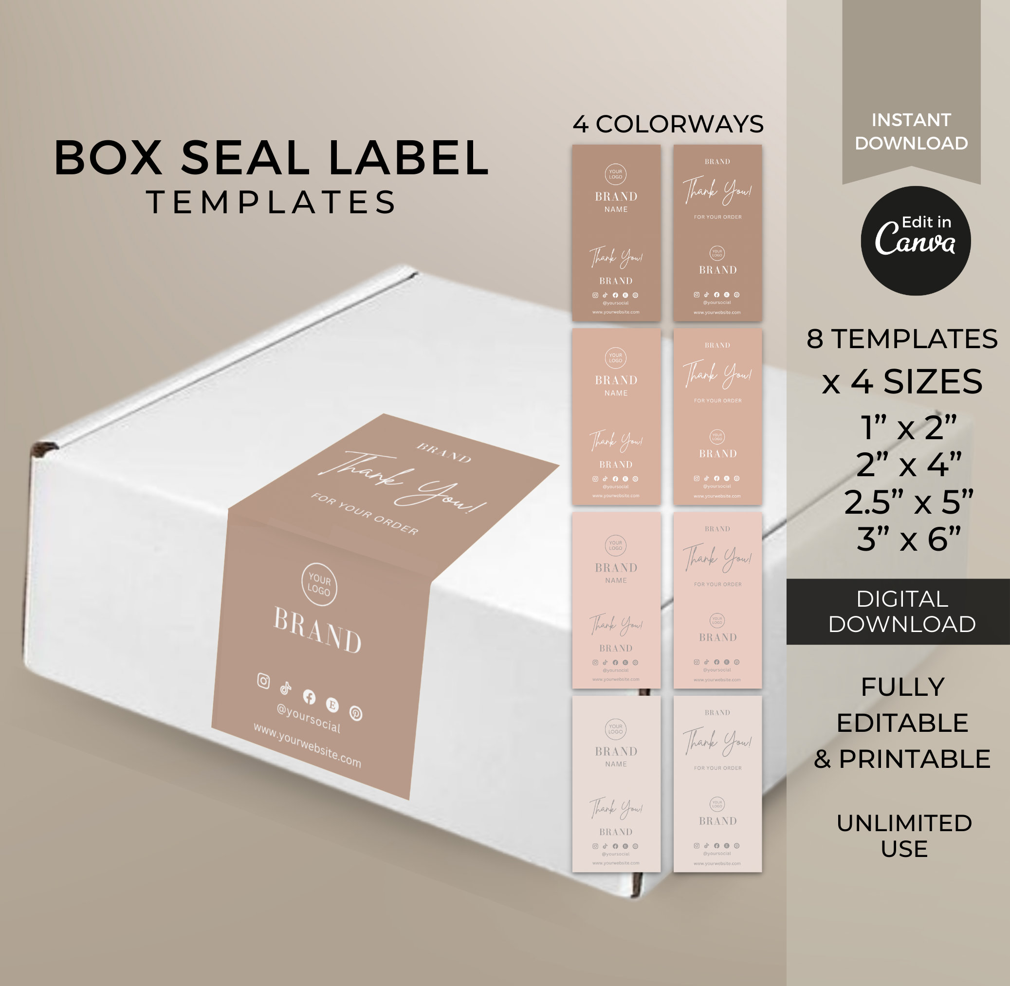 Box Label Template Editable Canva, Mailer Box Seal Label Stickers ...