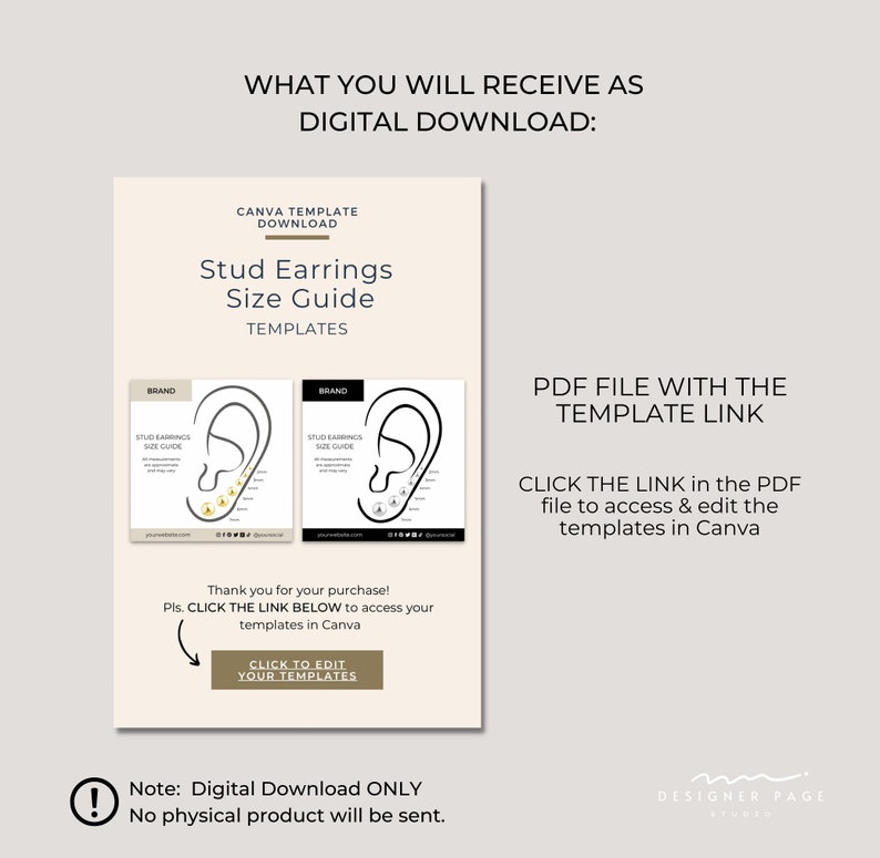 Editable Stud Earrings Size Guide Template Canva, Printable Earrings ...