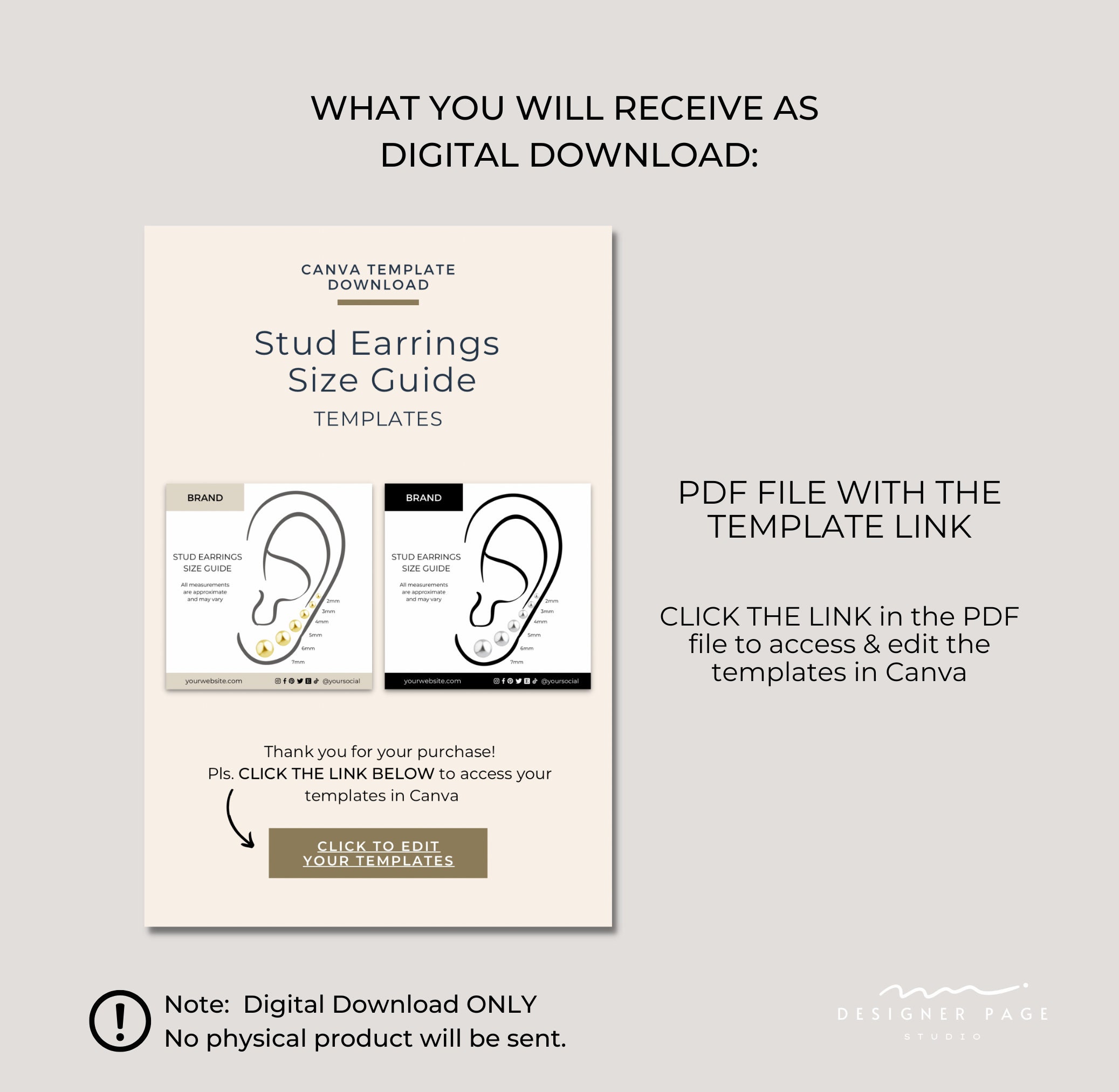 Editable Stud Earrings Size Guide Template Canva, Printable Earrings ...