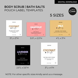Editable Bath Salts Pouch Labels Template Canva, Printable Body Scrub ...