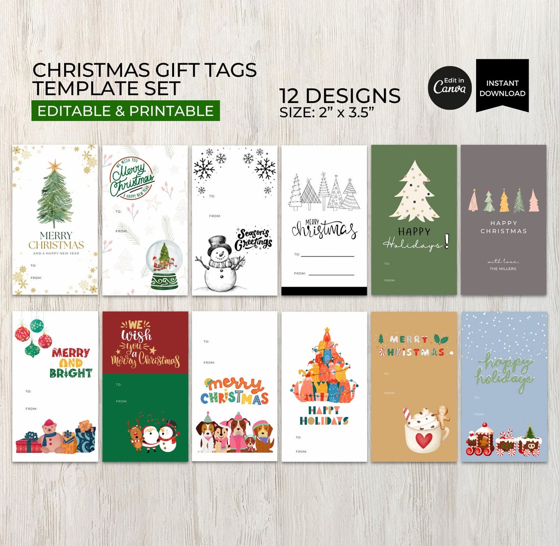 Christmas Gift Tags Template Editable, Printable Holiday Gift Tag Canva ...