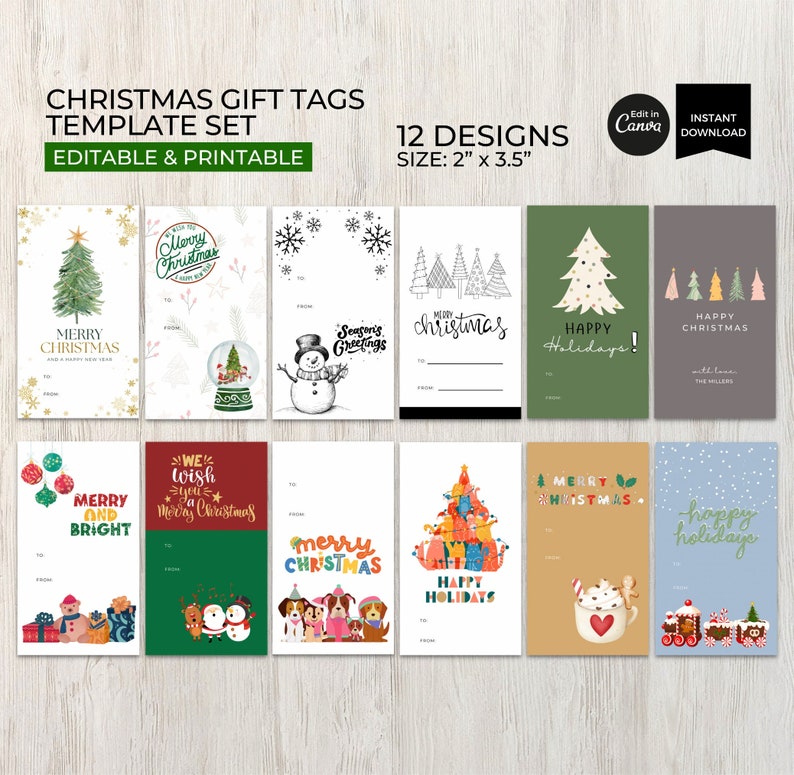 Christmas Gift Tags Template Editable Printable Holiday Gift - Etsy