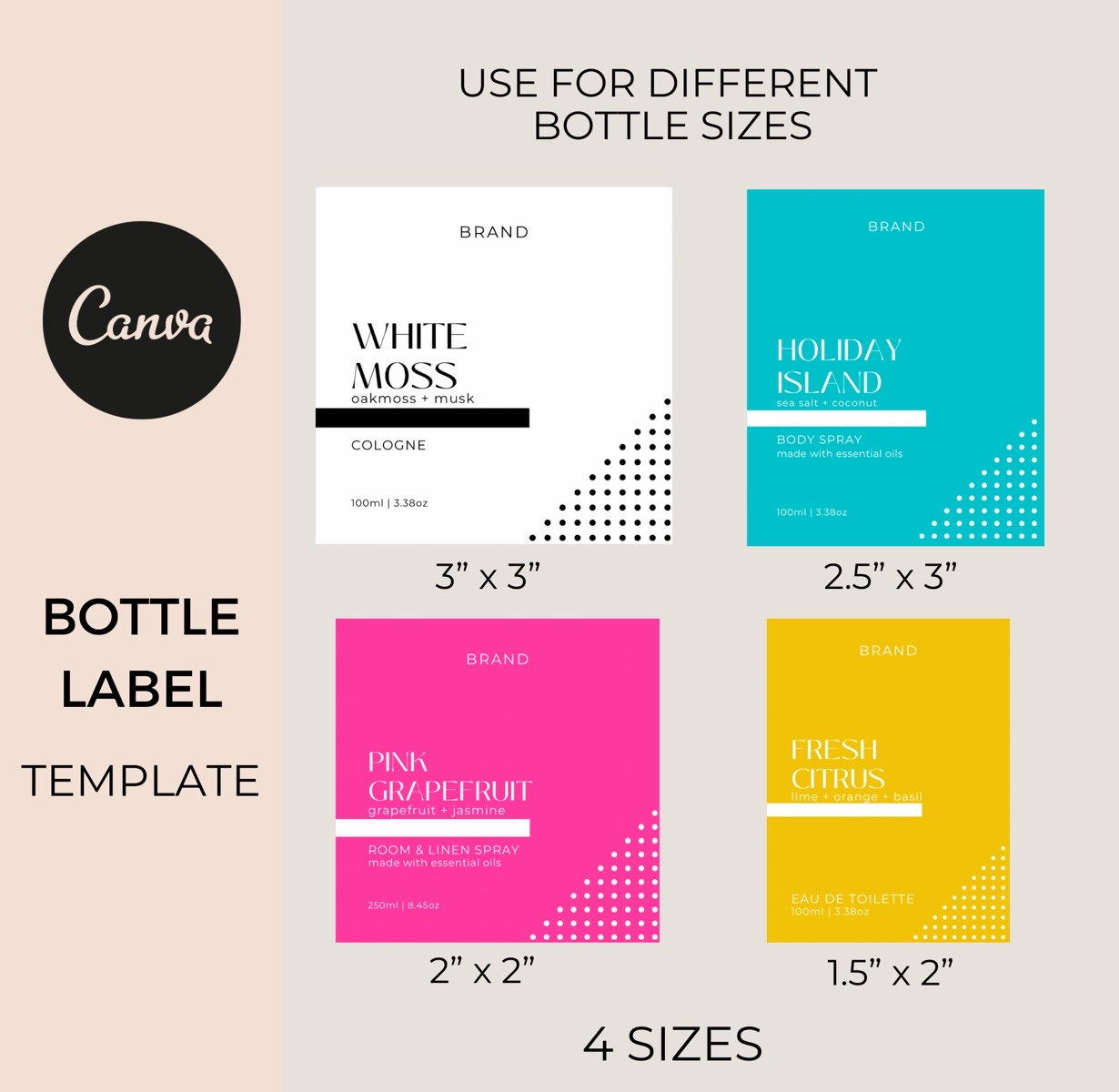 Editable Spray Bottle Labels Template Canva, Room Linen Body Spray ...