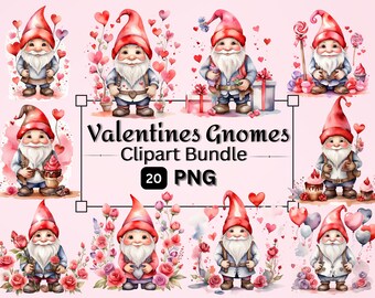 Watercolor Valentines Gnome Clipart, 20 PNG Festive Gnomes Clipart ...