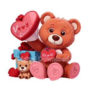 Valentines Teddy Bear Clipart, Sweet Valentines Clipart, Watercolor ...