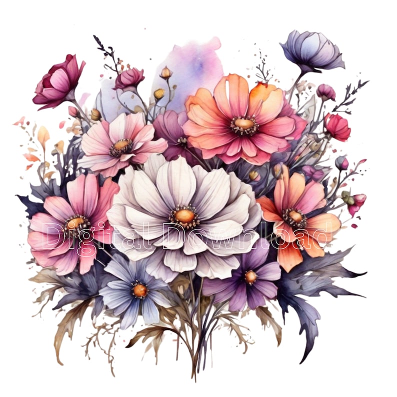 Watercolor Gothic Floral Clipart 20 Png, Magical Gothic Flowers Clip ...