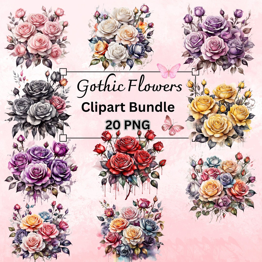 Watercolor Gothic Floral Clipart 20 Png, Magical Gothic Flowers Clip ...