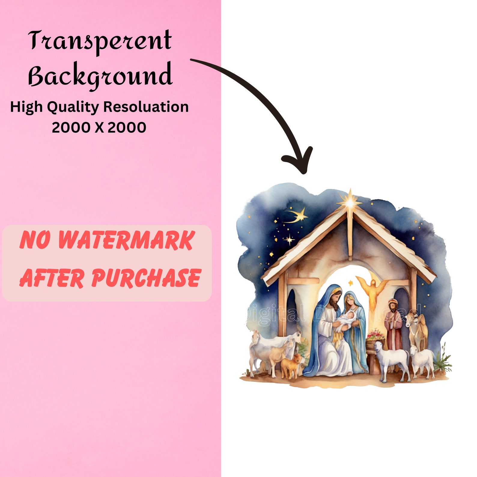 Watercolor Christmas Nativity Scene Clipart Bundle, Jesus Christmas ...