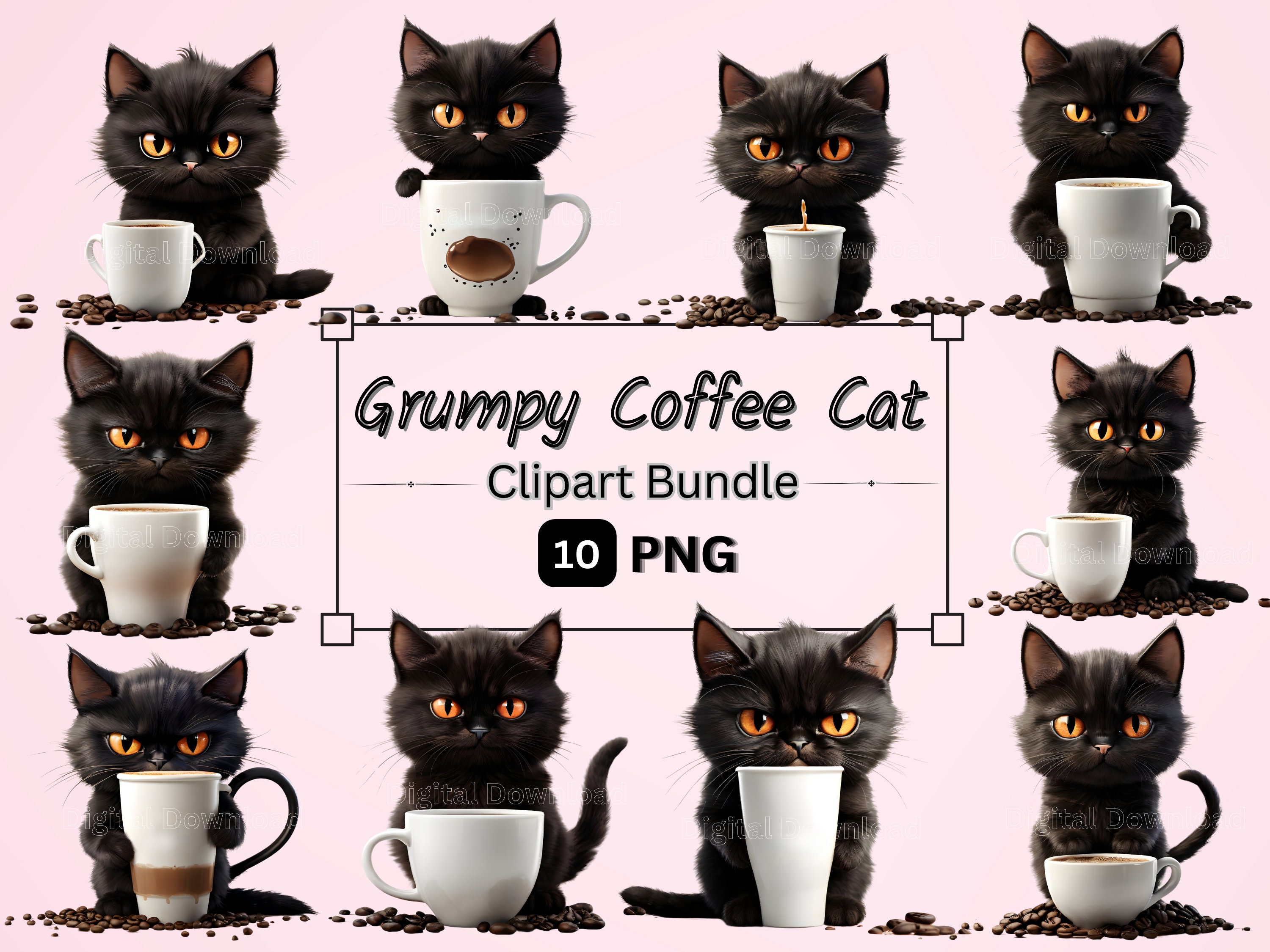 Grumpy Coffee Cat Clipart 10 Png, Angry Kitty, Grumpy Cat Graphics, Cat ...