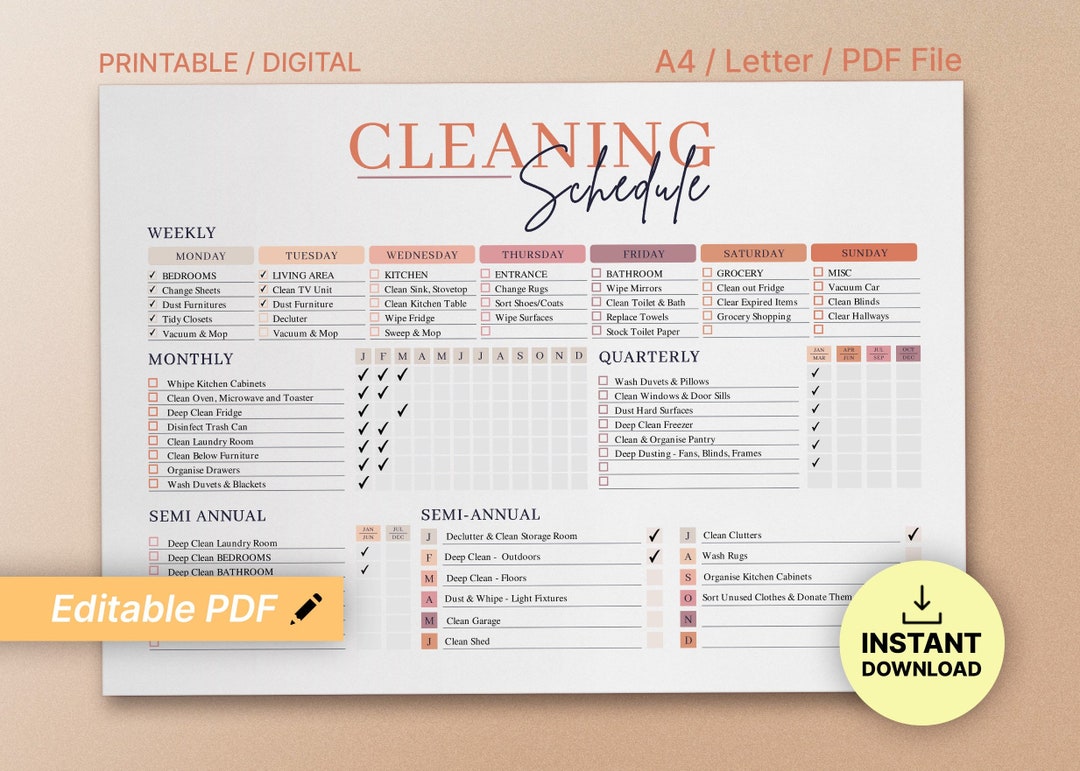 Customizable CLEANING SCHEDULE | Printable | Weekly, Monthly, Annual ...
