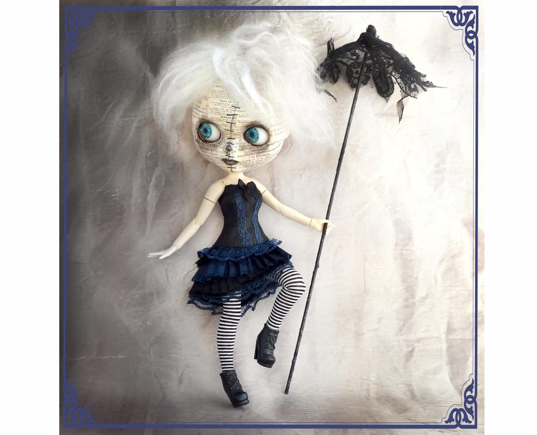 For Blythe Pullip Obitsu Doll - Black and Navy Blue Gothic Ruffle ...