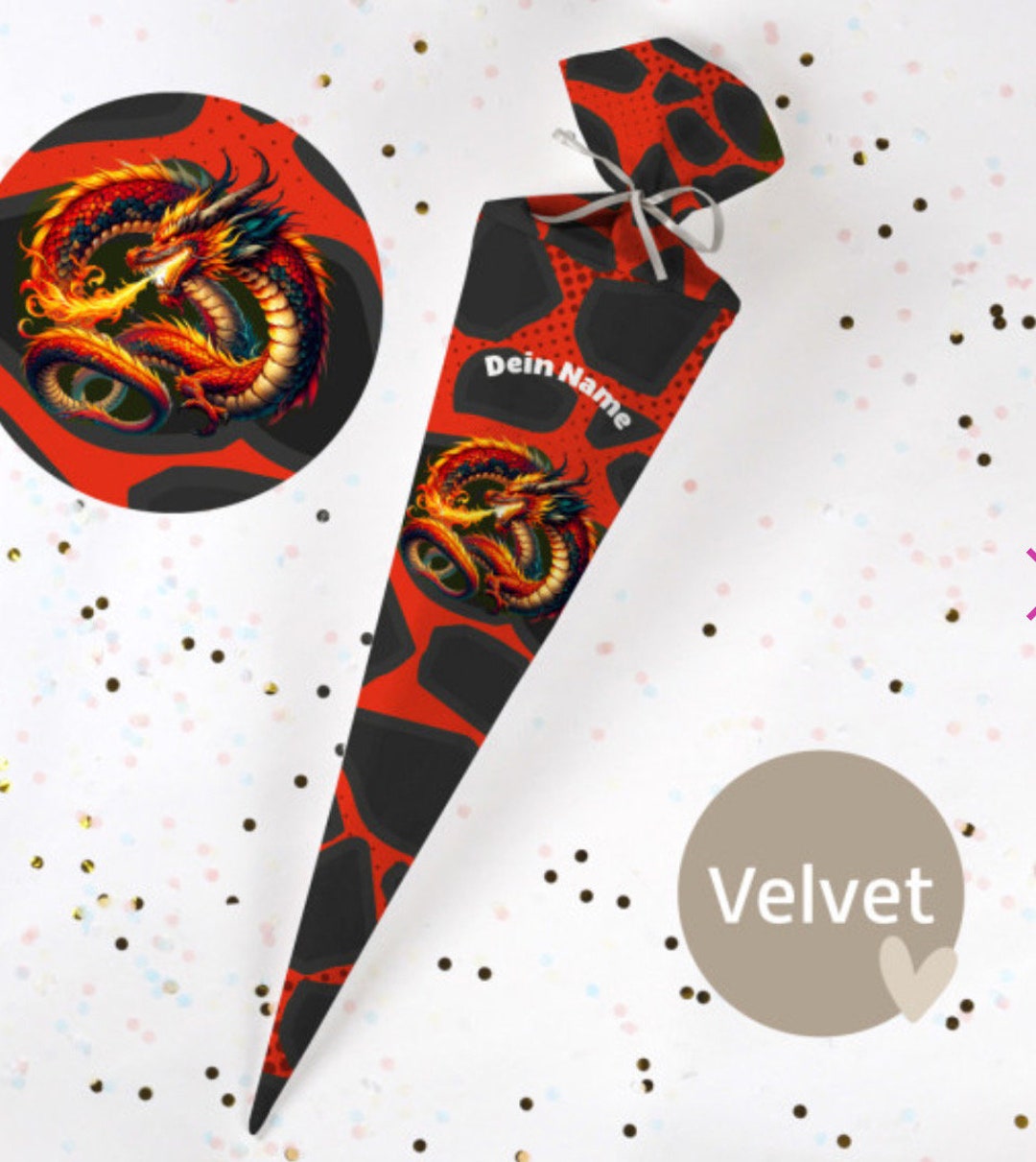 School Bag Dragon Fire Bear Ergobag School Bag Red Black Fabric Customizable Name Sugar Cone ...