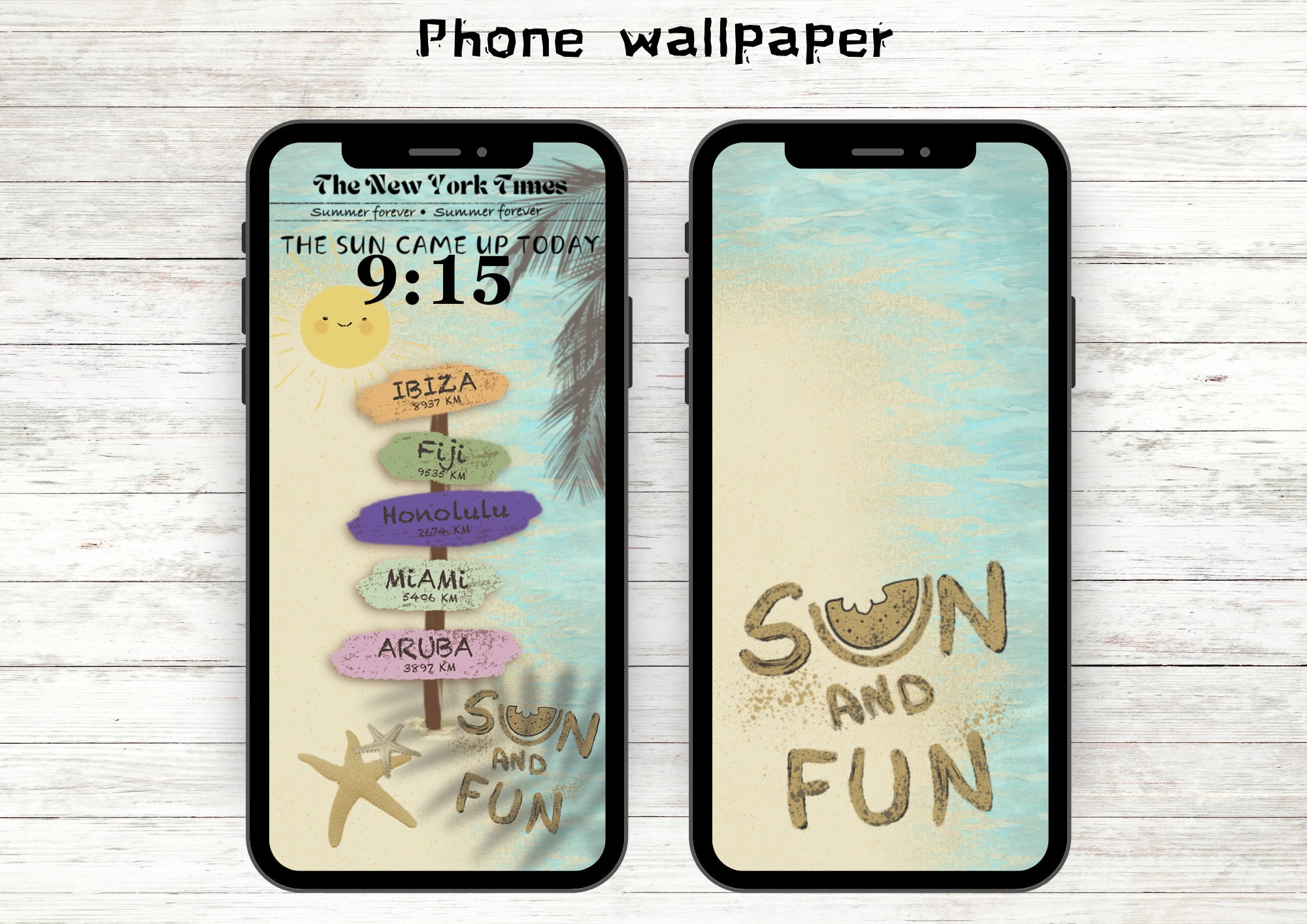 Handmade Summer Wallpaper Set Phone Lock Screen and Home Screen Digital ...