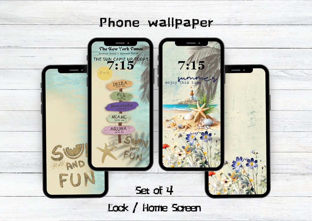 Handmade Summer Wallpaper Set Phone Lock Screen and Home Screen Digital ...