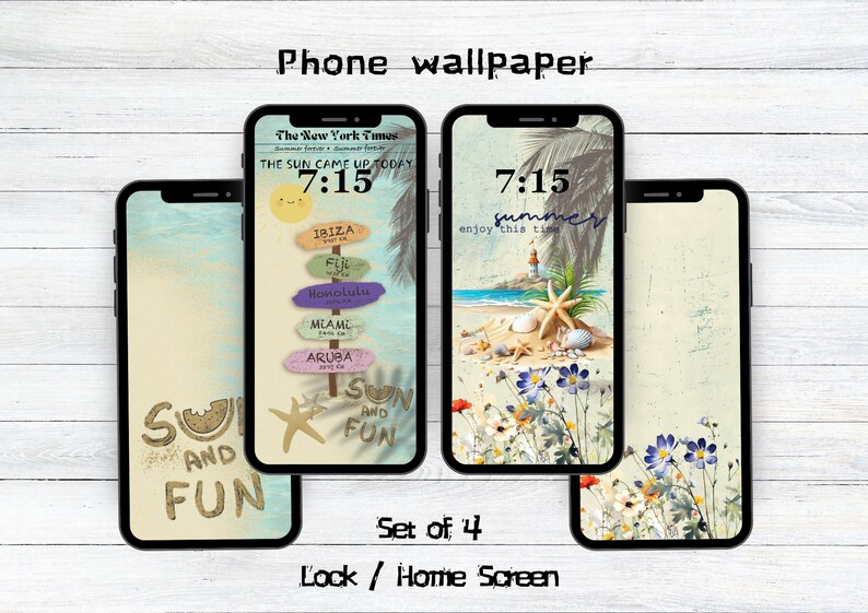 Handmade Summer Wallpaper Set Phone Lock Screen and Home Screen Digital ...