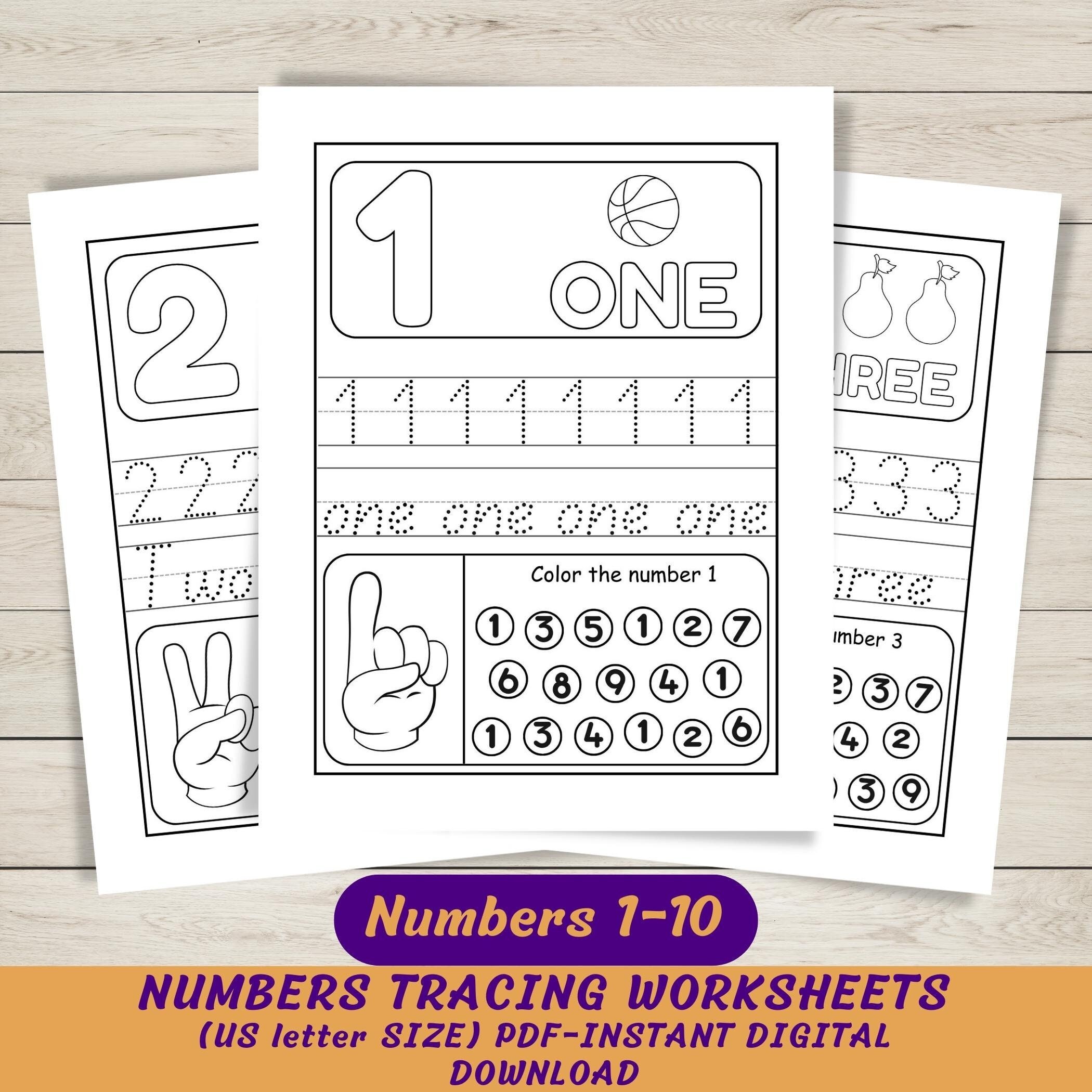 Preschool Numbers Tracing Worksheets,printable Kindergarten Number Word ...