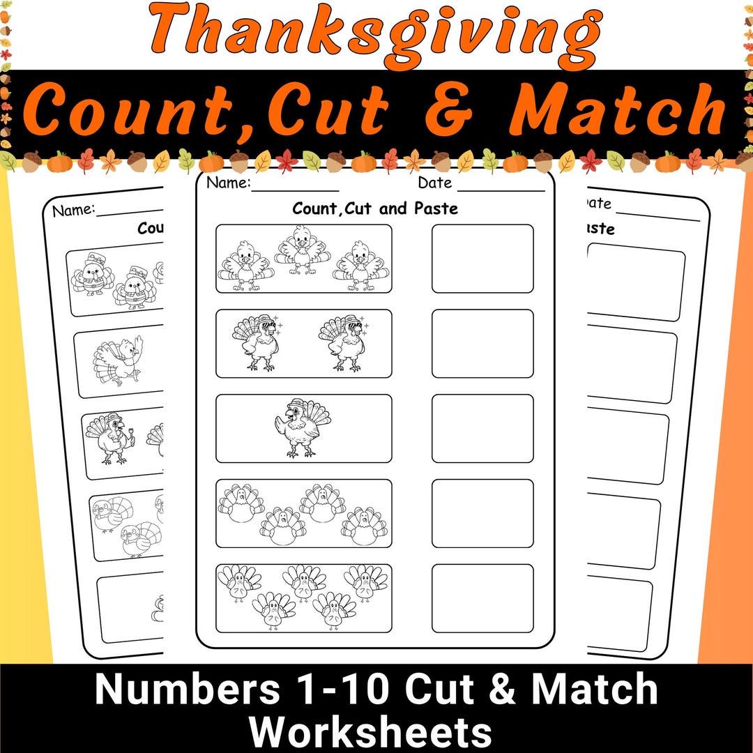 Thanksgiving Turkey Cut and Paste Numbers 1-10 Worksheets | Fall Math ...