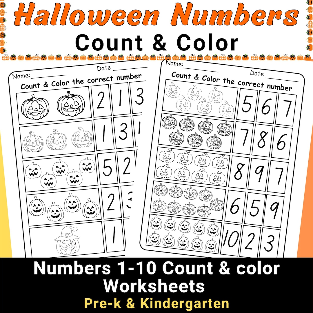 Halloween Pumpkin Count & Color Worksheets 1-10 | Preschool and ...