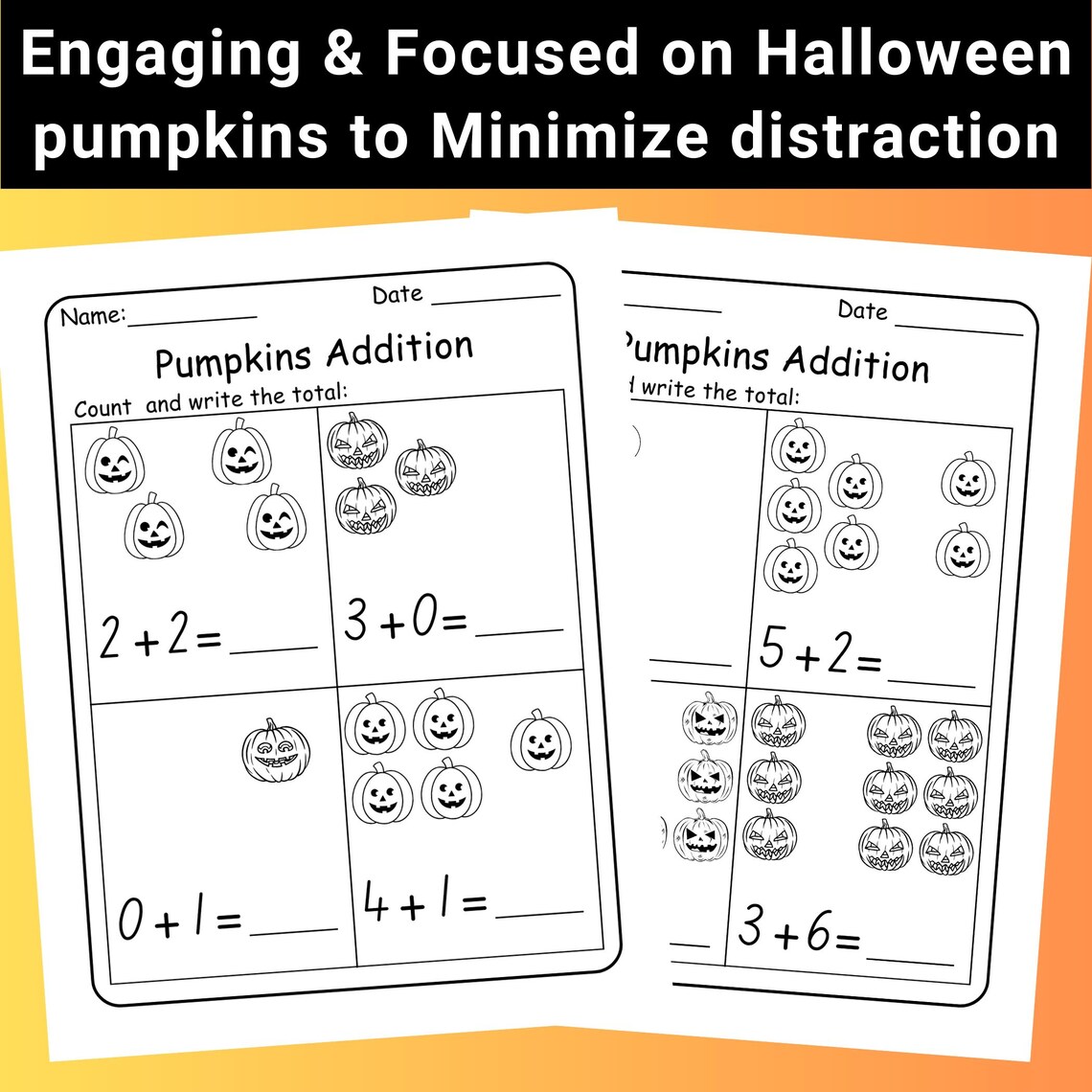Halloween Pumpkin Addition Worksheets: Preschool and Kindergarten Math ...