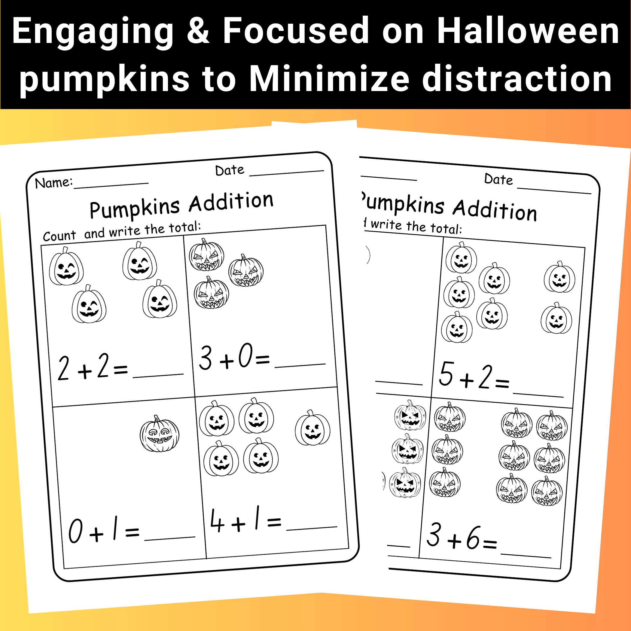Halloween Pumpkin Addition Worksheets: Preschool and Kindergarten Math ...