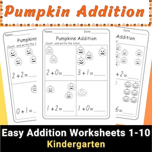 Halloween Pumpkin Addition Worksheets: Preschool and Kindergarten Math ...