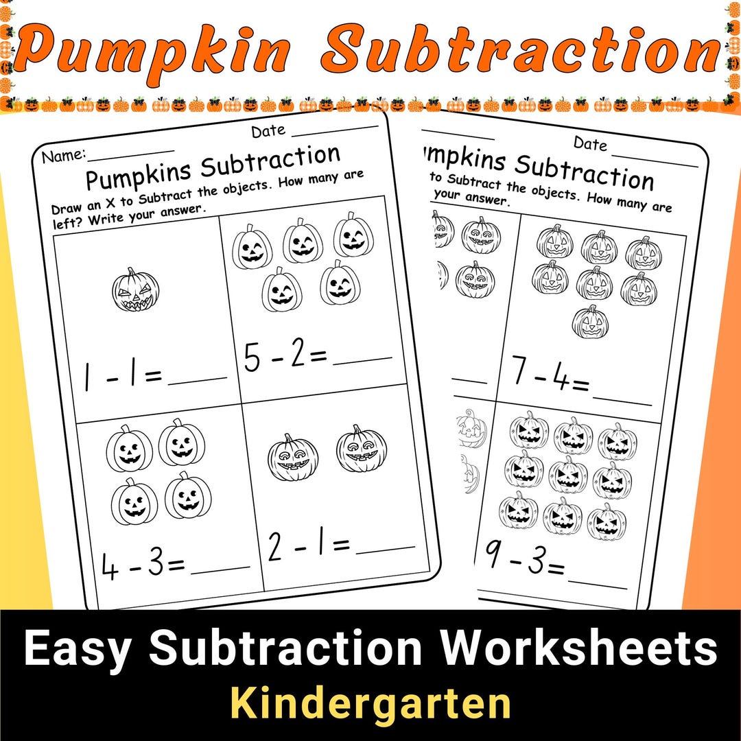 Halloween Pumpkin Subtraction Worksheets: Kindergarten Math Activities ...