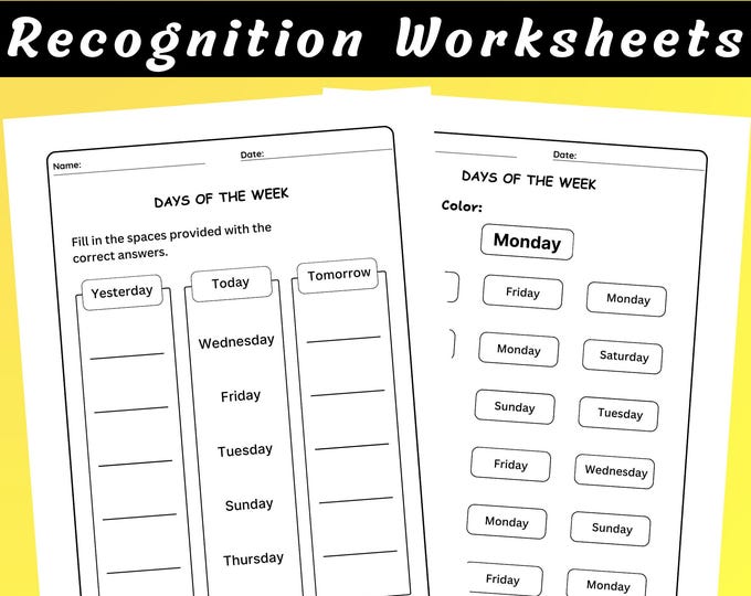 Days of the Week Worksheets Printable for Preschool & Kindergarten ...