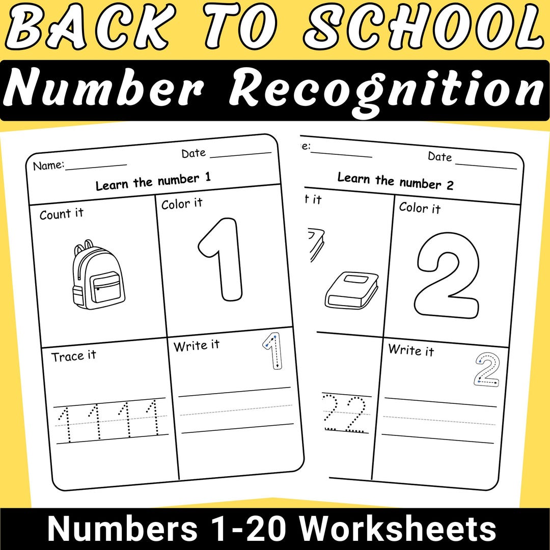 Number Recognition Worksheets 1-20: Back to School Math (PDF Download ...