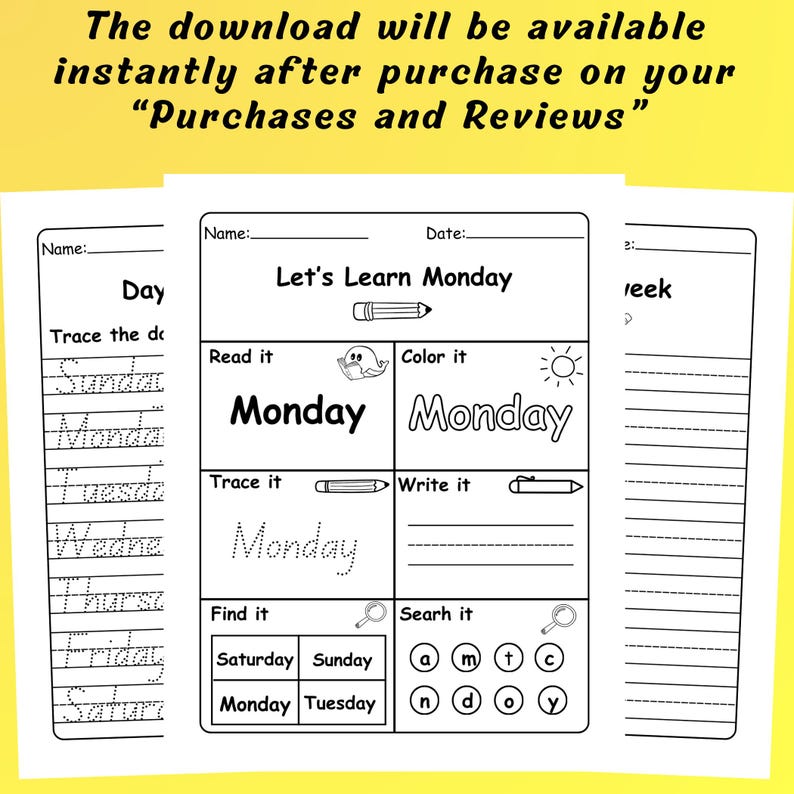 Days of the Week Worksheet: Reading, Tracing, Coloring (PDF Download ...