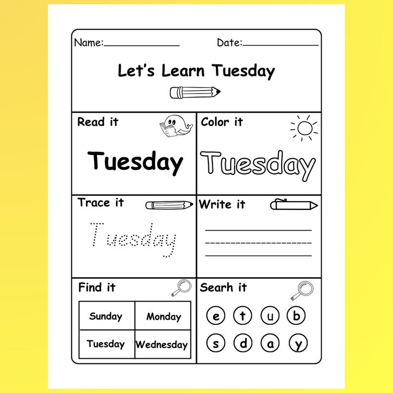 Days of the Week Worksheet: Reading, Tracing, Coloring (PDF Download ...