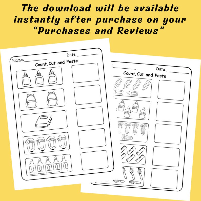 Back to School Cut & Paste Numbers 1–10 Worksheets | Preschool and ...