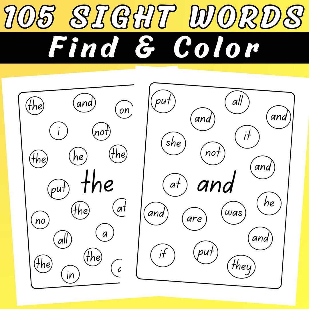Sight Words Find & Color Worksheets: 1st-2nd Grade Literacy (PDF ...
