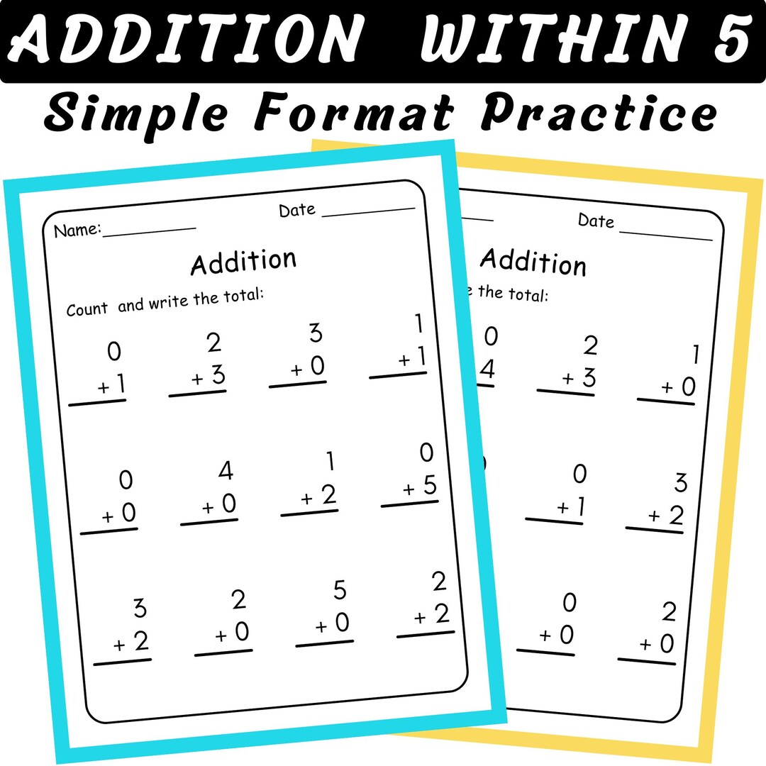 Simple Addition Worksheets Within 5 | Kindergarten Adding to 5 Practice ...