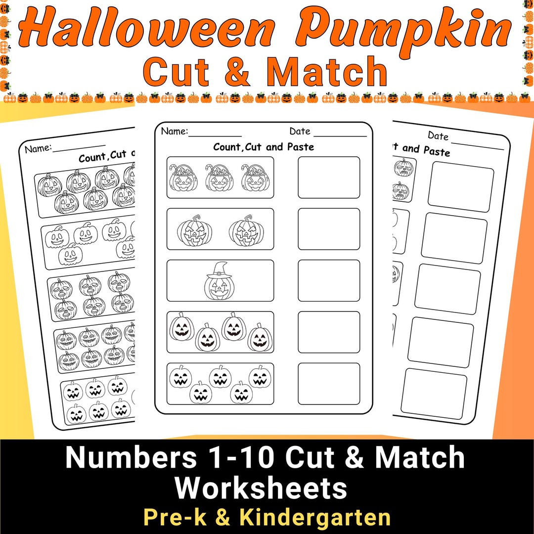 Halloween Pumpkin Cut & Match Worksheets 1-10 | Preschool and ...