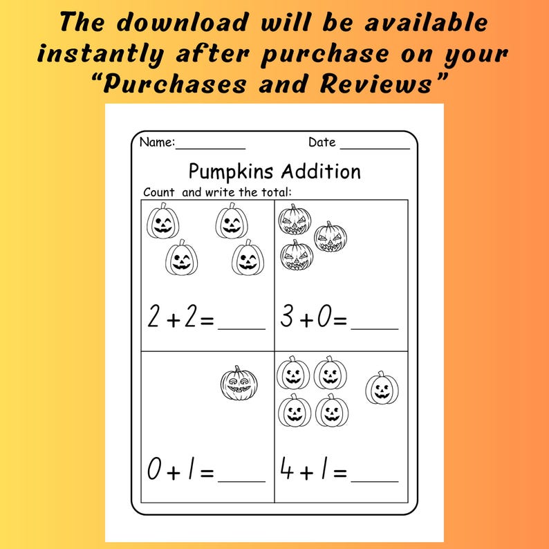 Halloween Pumpkin Addition Worksheets: Preschool and Kindergarten Math ...