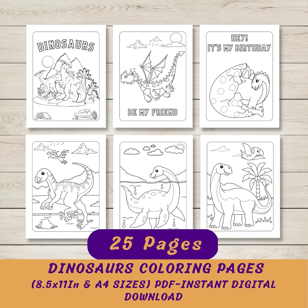 Dinosaur Coloring Pages for Kids, Dinosaur Birthday Party, Dino ...