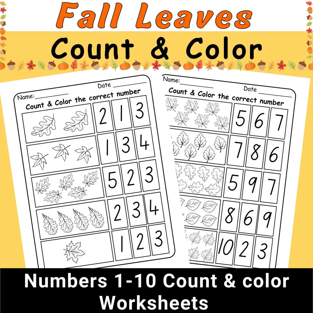 Fall Leaves Count & Color Worksheets 1–10 | Autumn Math Activities for ...