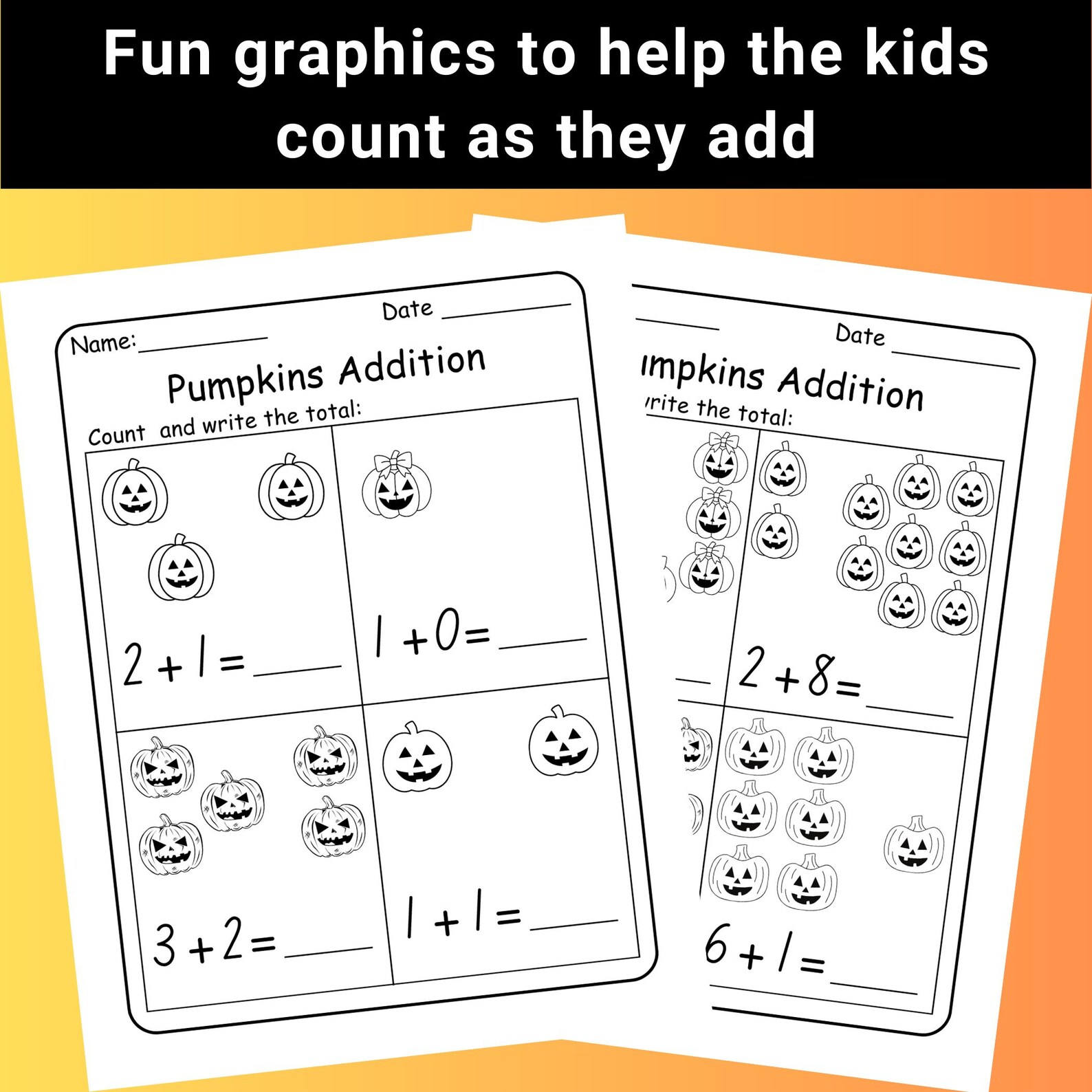 Halloween Pumpkin Addition Worksheets: Preschool and Kindergarten Math ...