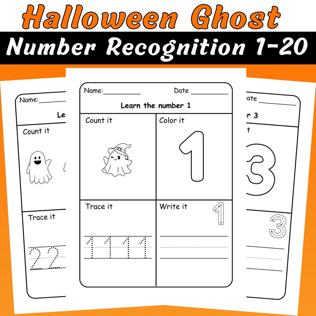 Halloween Ghost Number Recognition Worksheets 1–20 | Preschool ...