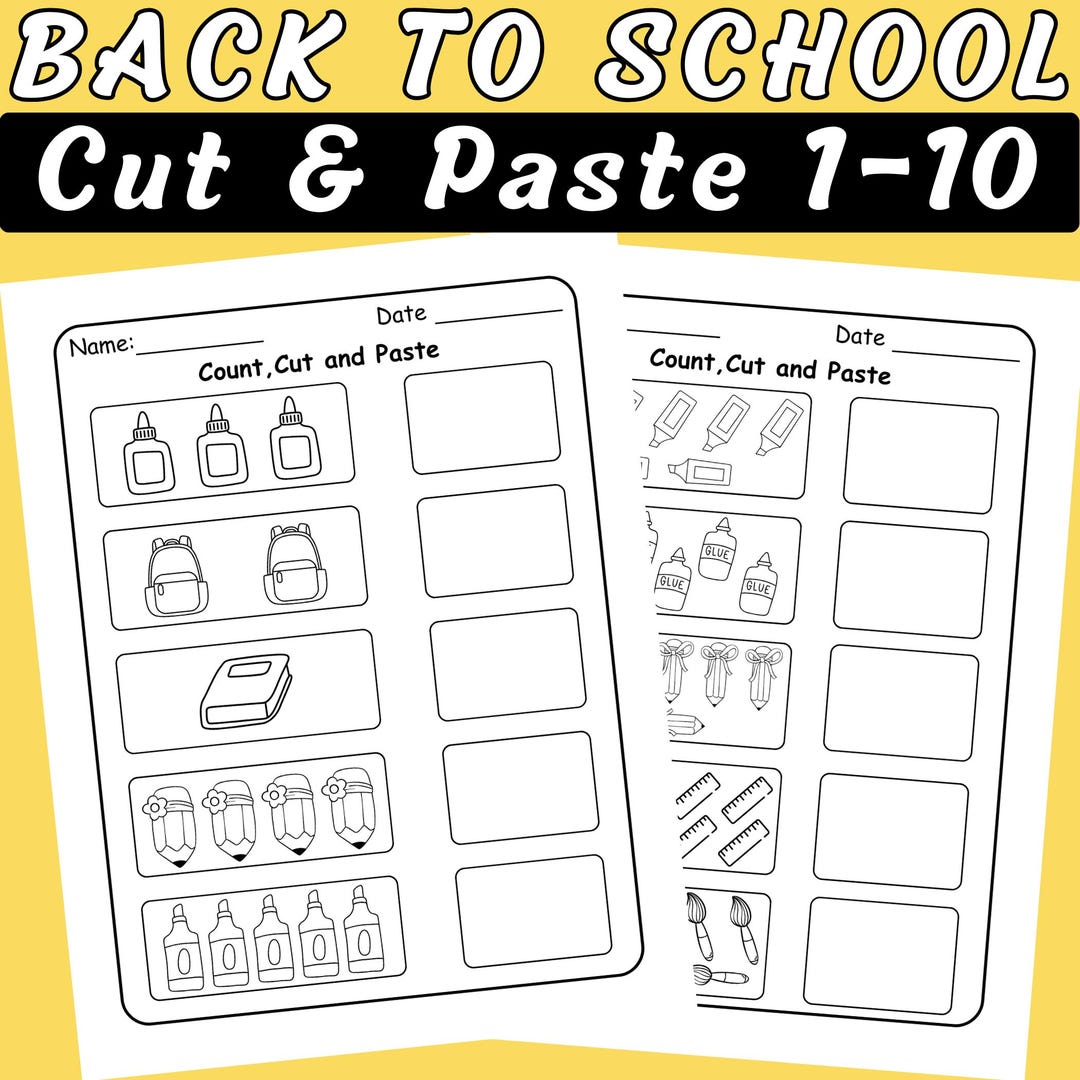 Back to School Cut & Paste Numbers 1–10 Worksheets | Preschool and ...