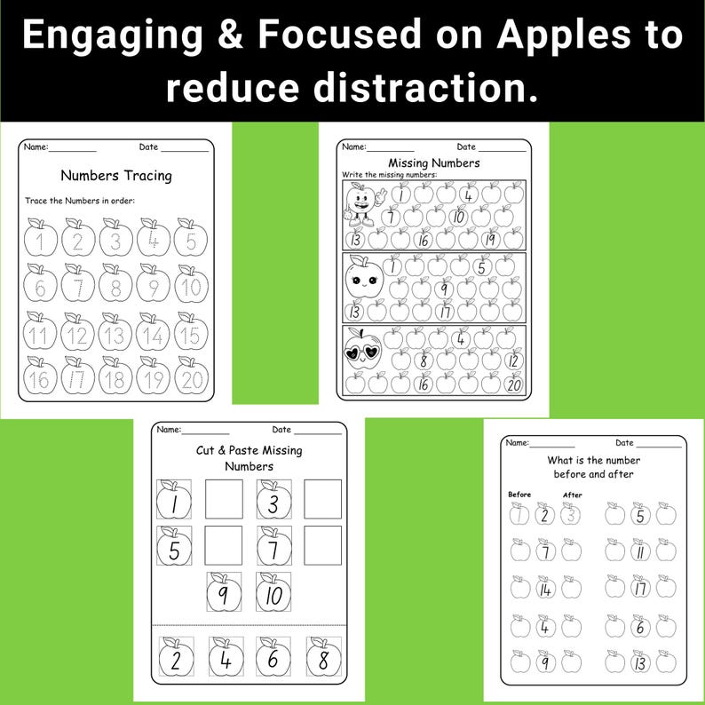 Apple Missing Numbers Worksheets 1–20 | Fall Math Activities for ...