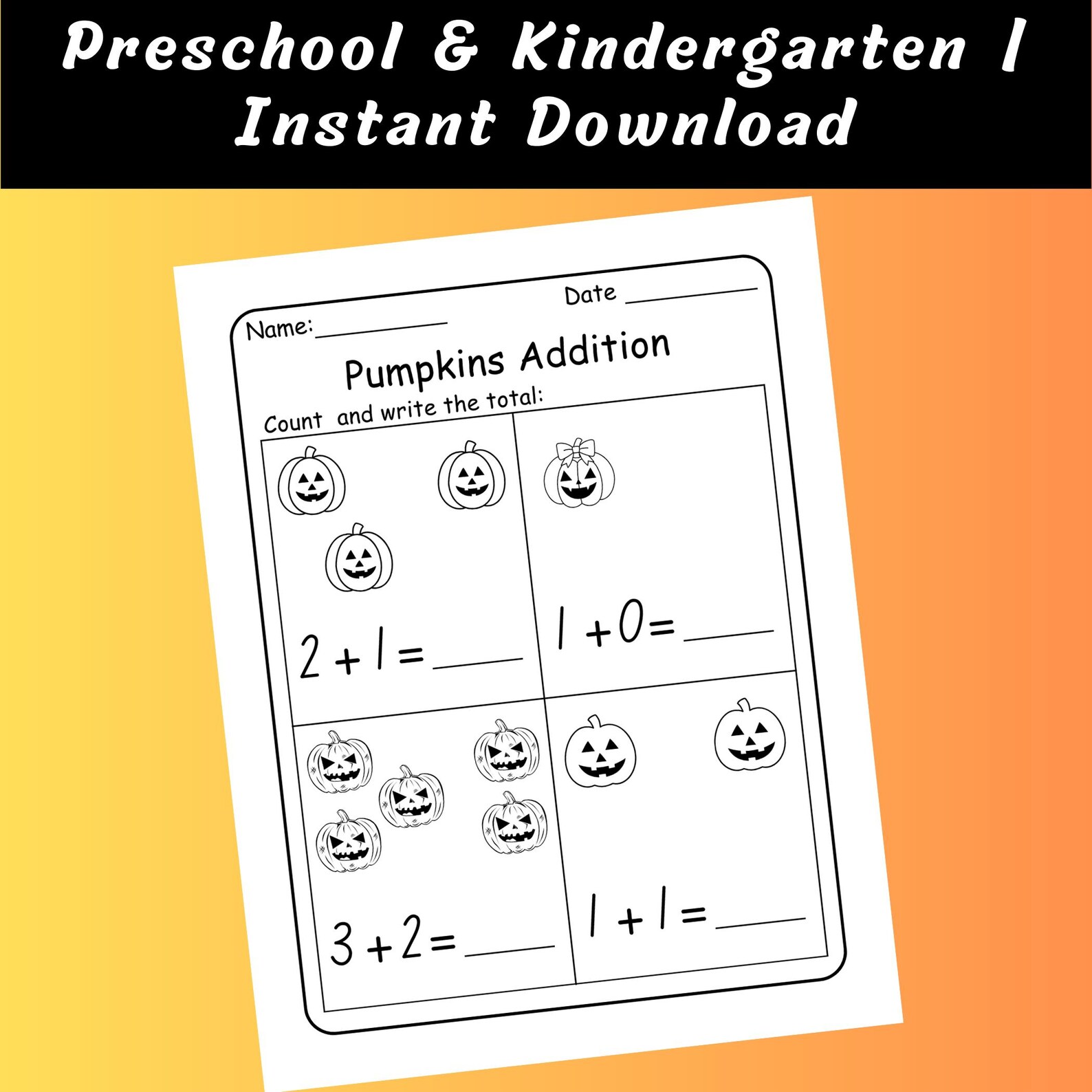 Halloween Pumpkin Addition Worksheets: Preschool and Kindergarten Math ...