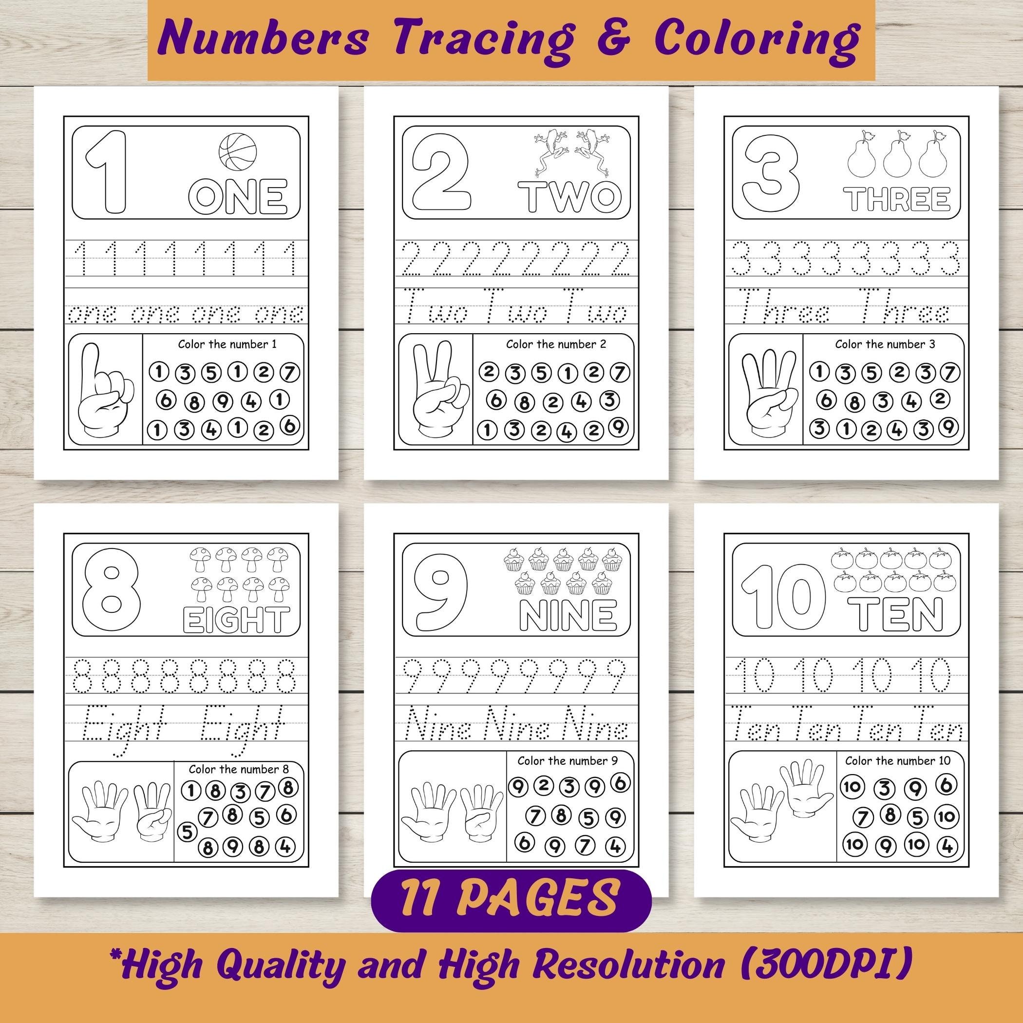 Preschool Numbers Tracing Worksheets,printable Kindergarten Number Word ...
