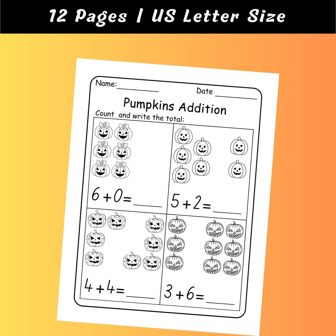 Halloween Pumpkin Addition Worksheets: Preschool and Kindergarten Math ...