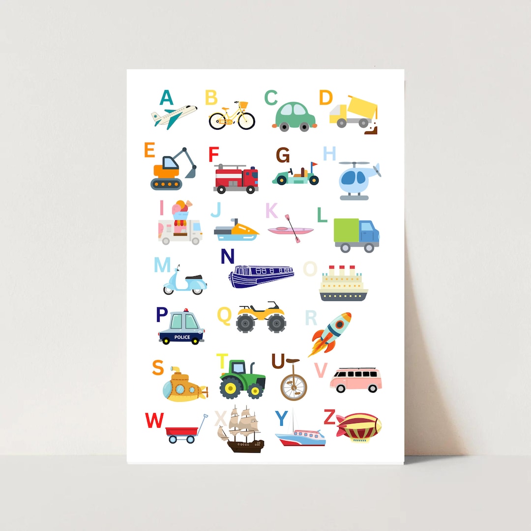 Transport Alphabet Print, Child and Toddler Learning, Nursery and ...