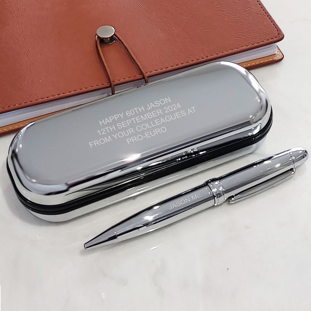Custom Engraved Pen and Box Set, Silver Engraved Pen, Personalised ...